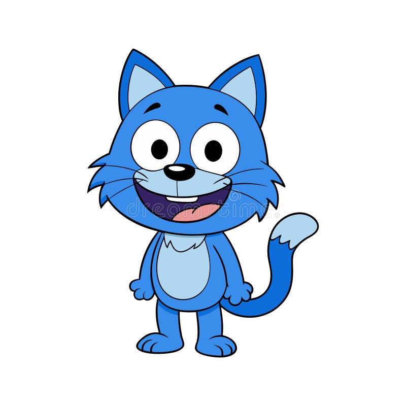 Smiling Blue Cat Cartoon Kitten Vector Illustration. Stock Vector ...