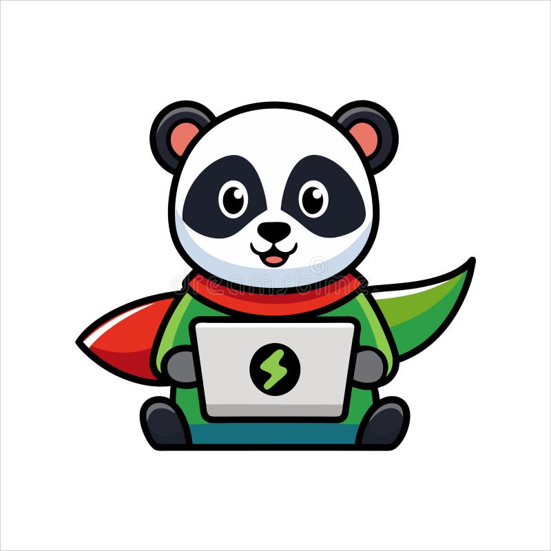 Cute Panda Playing on Laptop Cartoon Vector Illustration. Stock Vector ...