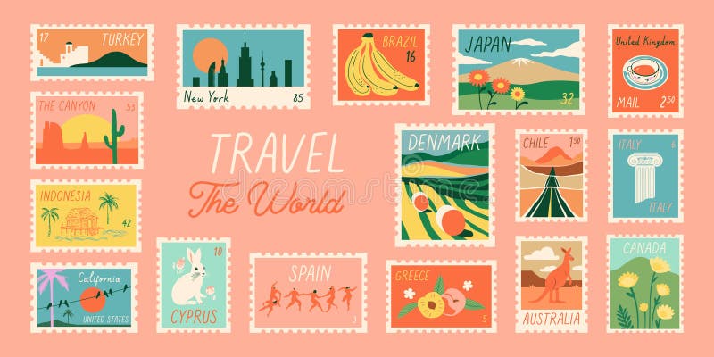 Vintage World Travel Post Card Stamp Illustration Stock Vector ...
