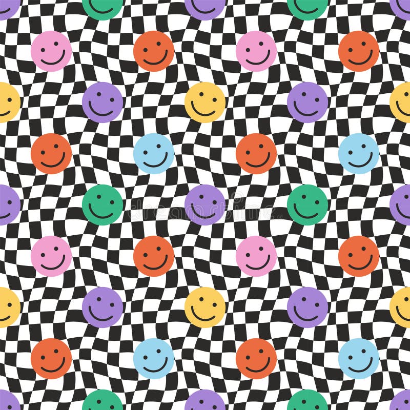 Funny Smiling Happy Face Colorful Checkered Seamless Pattern Stock ...