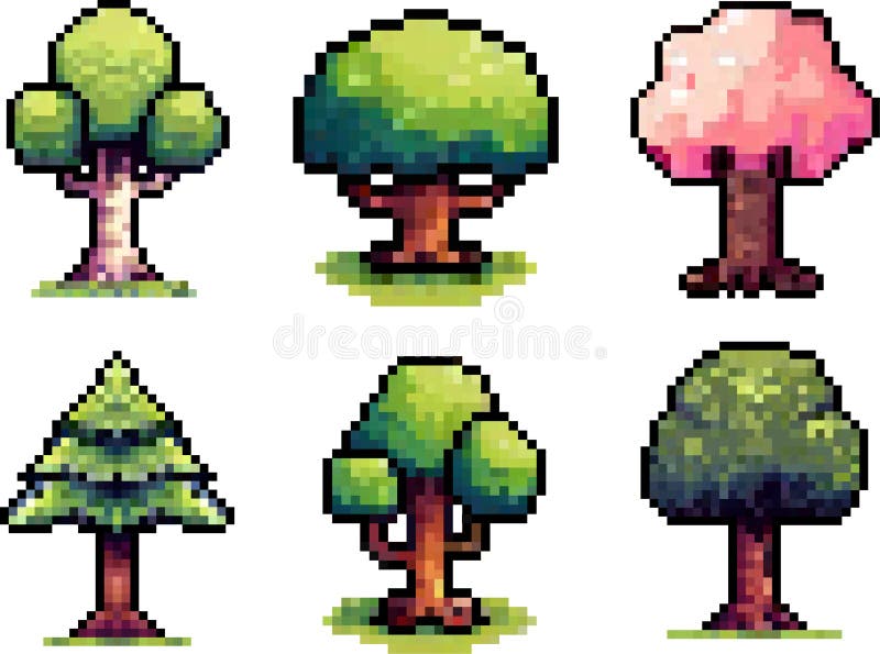 Set of Tree Pixel Art. Forest Elements Logo Collection. 8-bit Stock ...