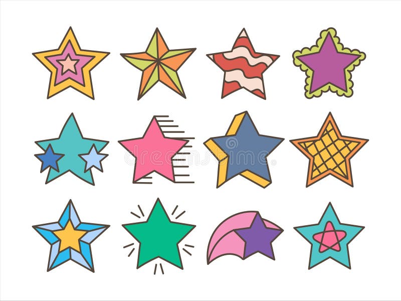 12 Star Doodle Set stock illustration. Illustration of night - 328456003