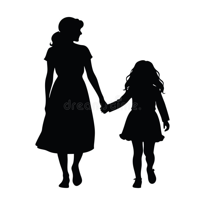 Isolated Black Silhouette Mom and Daughter Family Vector Stock Vector ...