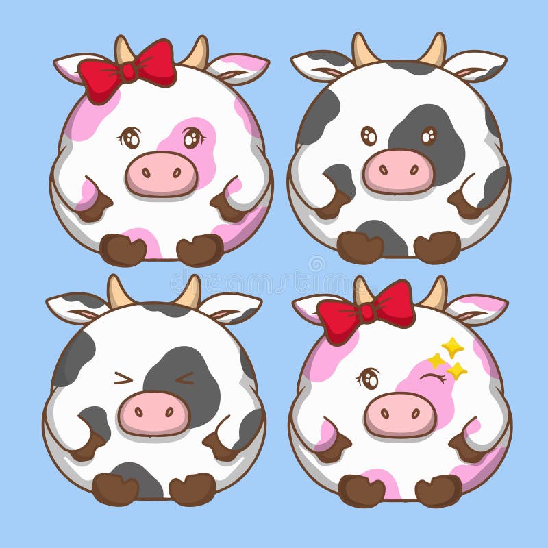 Cute cow sticker bundle stock vector. Illustration of element - 328657461