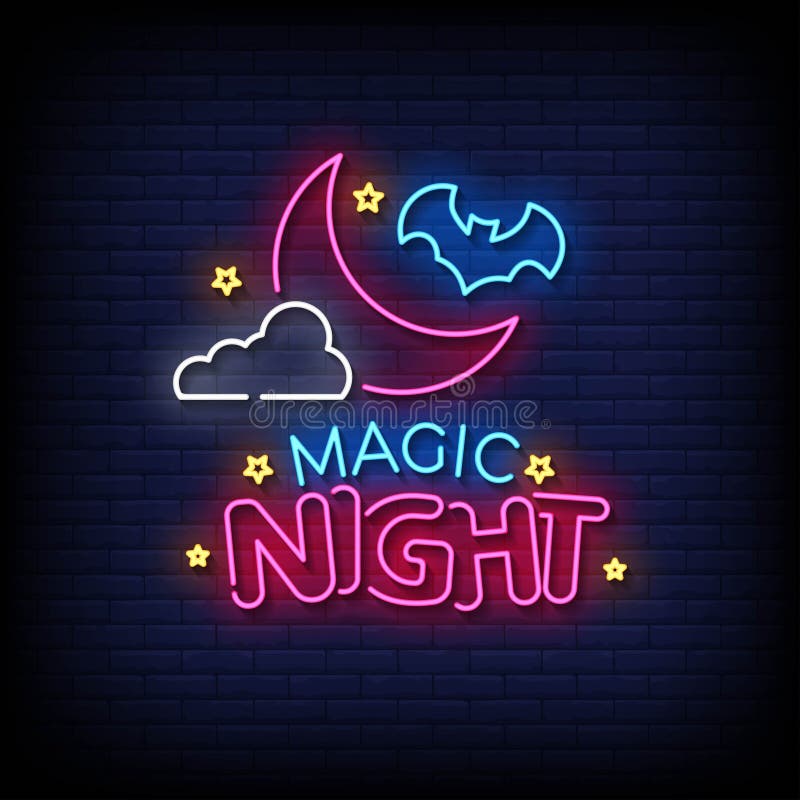Magic Night Neon Sign Vector with Brick Wall Background Stock Vector ...