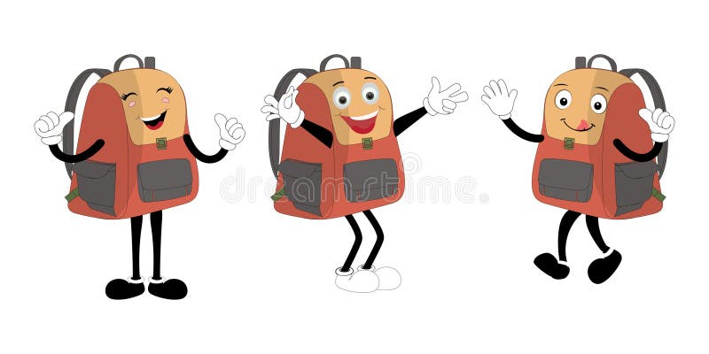 A Set of Cartoon Backpack Mascots with Different Expressions and Poses ...