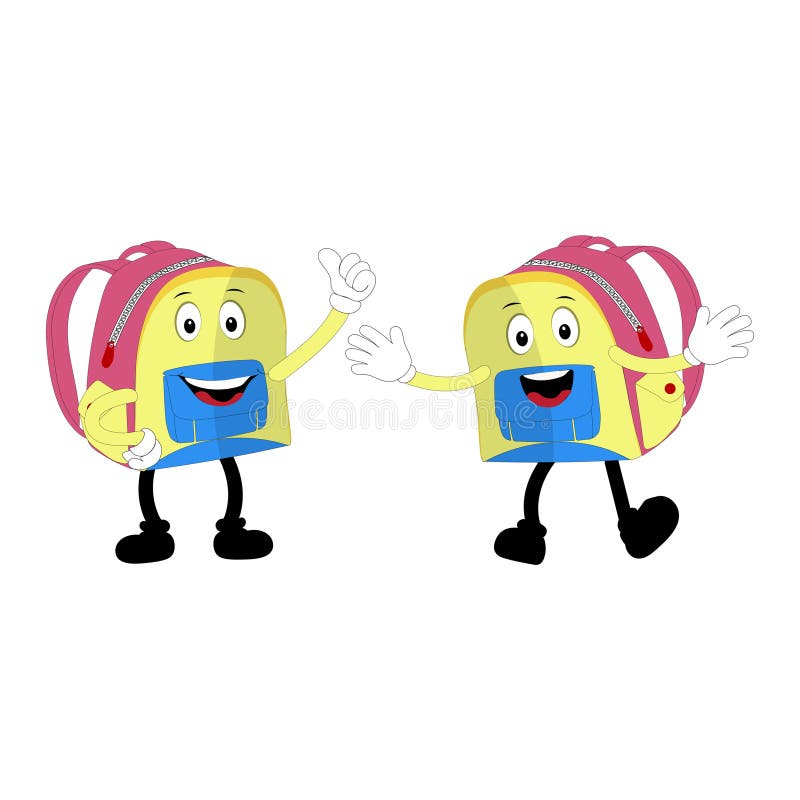 A Set of Cartoon Backpack Mascots with Different Expressions and Poses ...