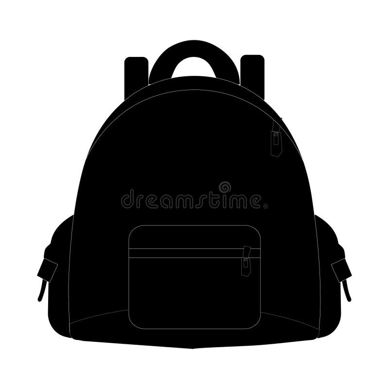 A Black Backpack Silhouette with a Front Pocket and Side Pockets Stock ...