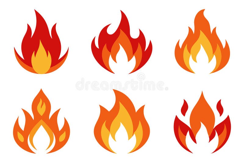 Fire Symbol Flat Vector Silhouette Image Set Stock Vector ...