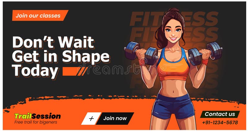 Fitness Banner Design Template with Model Stock Vector - Illustration ...