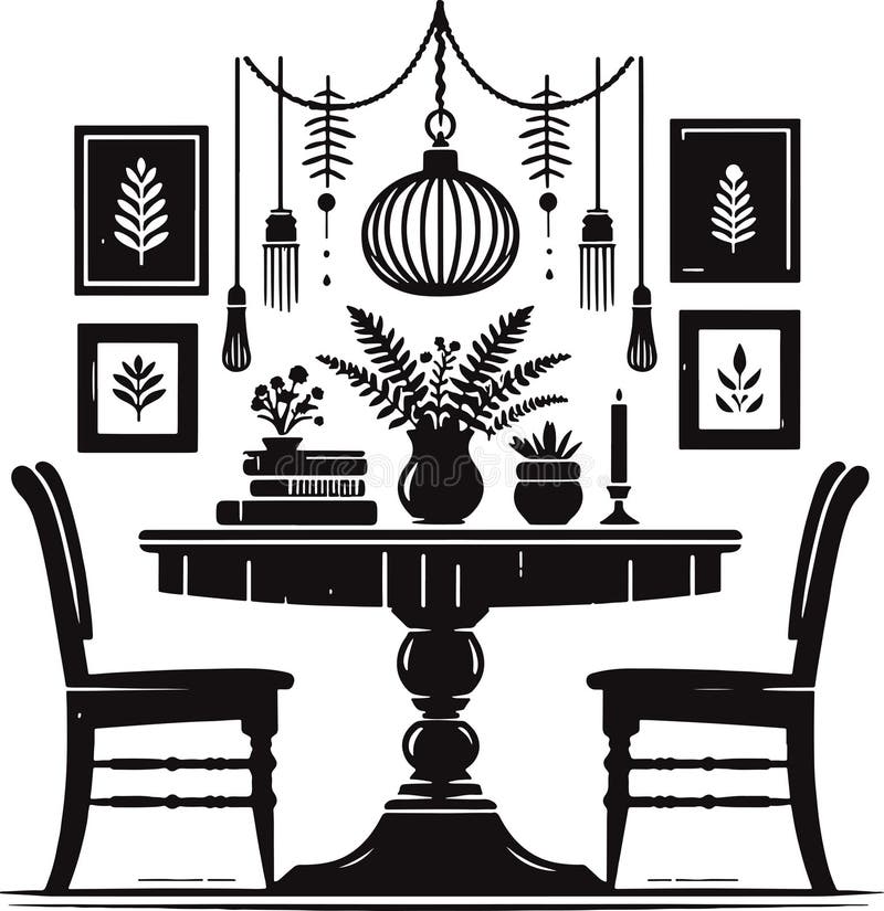 Dining Table Vector Icon of Table and Chairs in Flat Style with ...