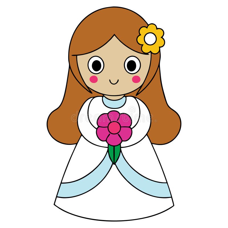 Bride Woman Wearing Dress Wedding Flowers Cartoon Vector Illustration ...