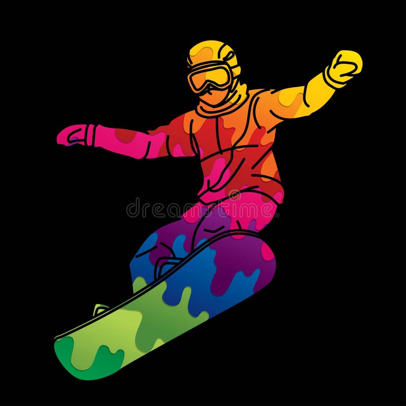 Extreme Sport Snowboard Player Action Snowboarder Pose Cartoon Graphic ...