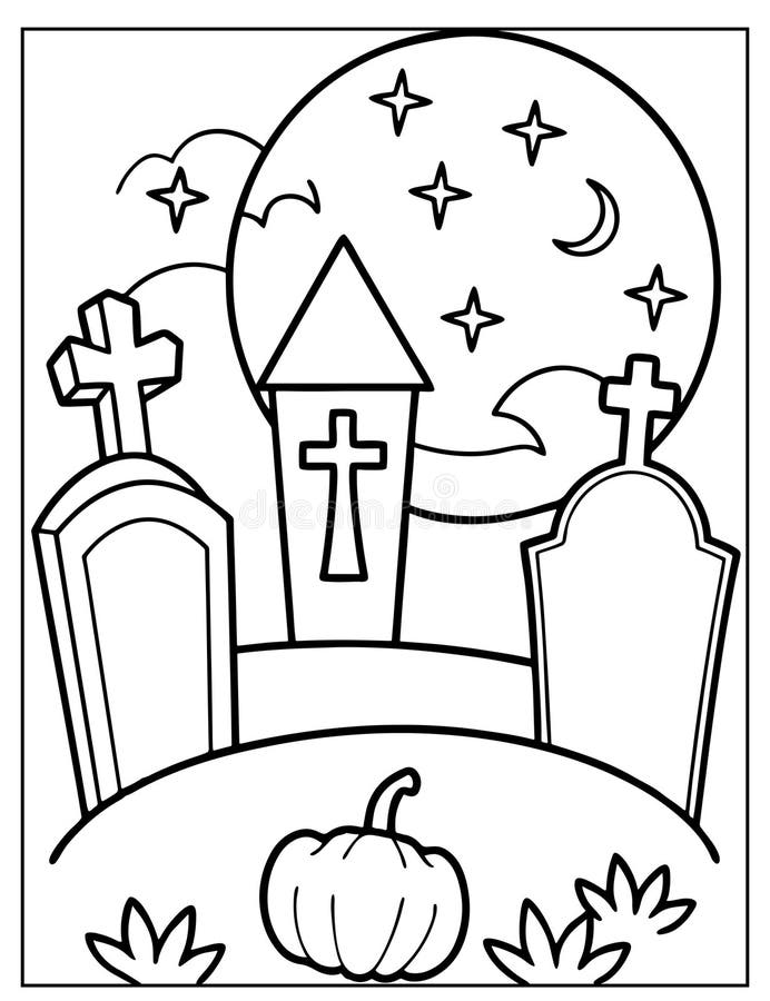 Halloween Graveyard Coloring Page Design, Halloween Vector Design ...