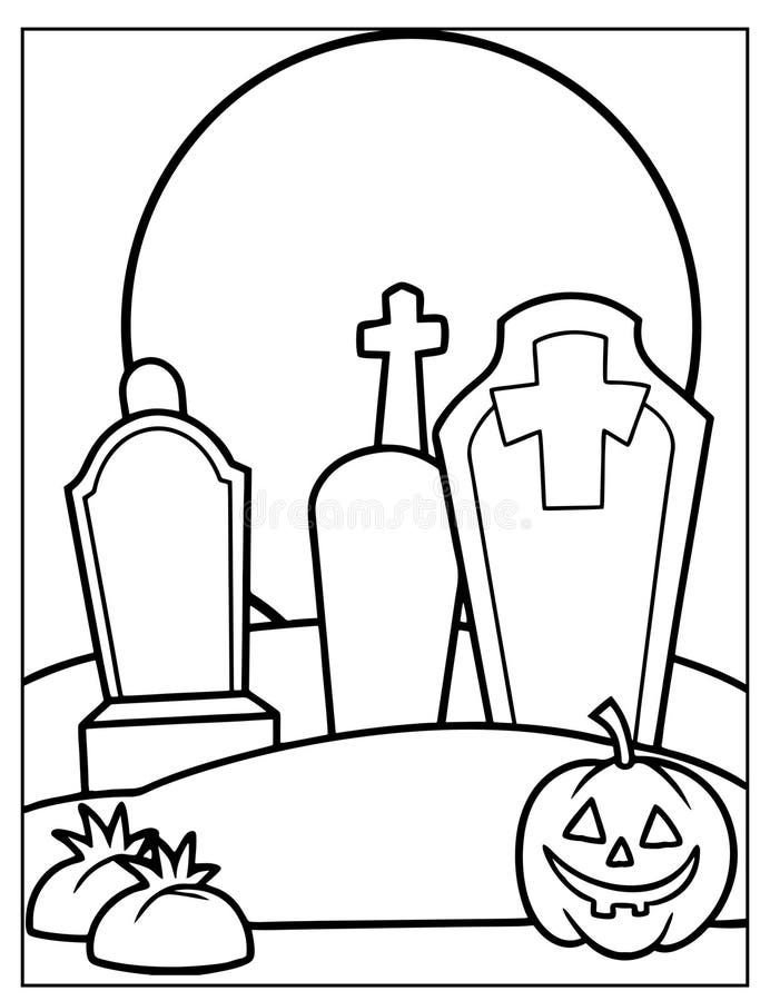 Halloween Graveyard Coloring Page Design, Halloween Vector Design ...
