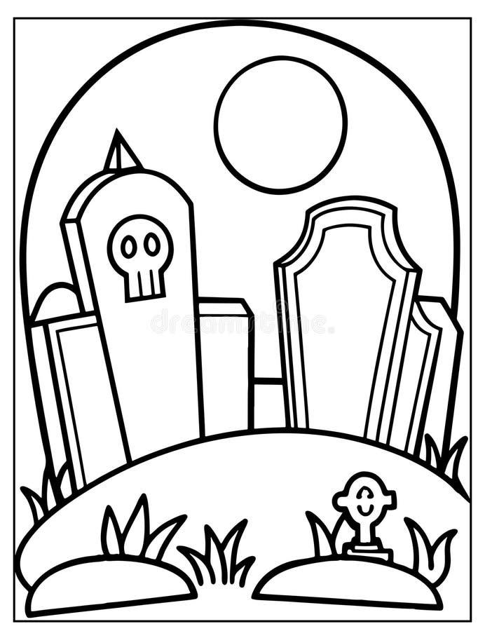 Halloween Graveyard Coloring Page Design, Halloween Vector Design ...