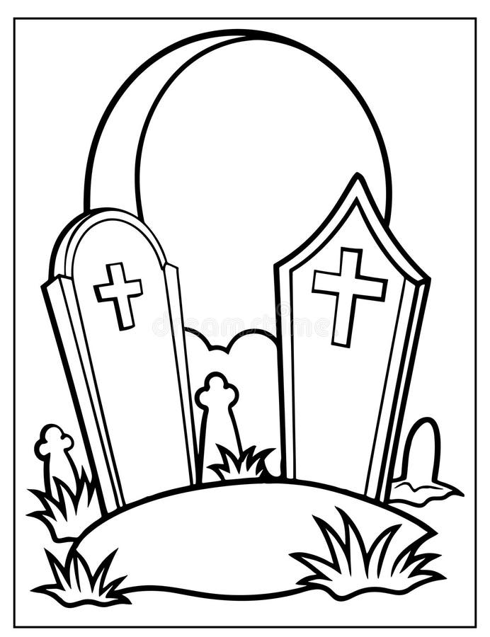 Halloween Graveyard Coloring Page Design, Halloween Vector Design ...