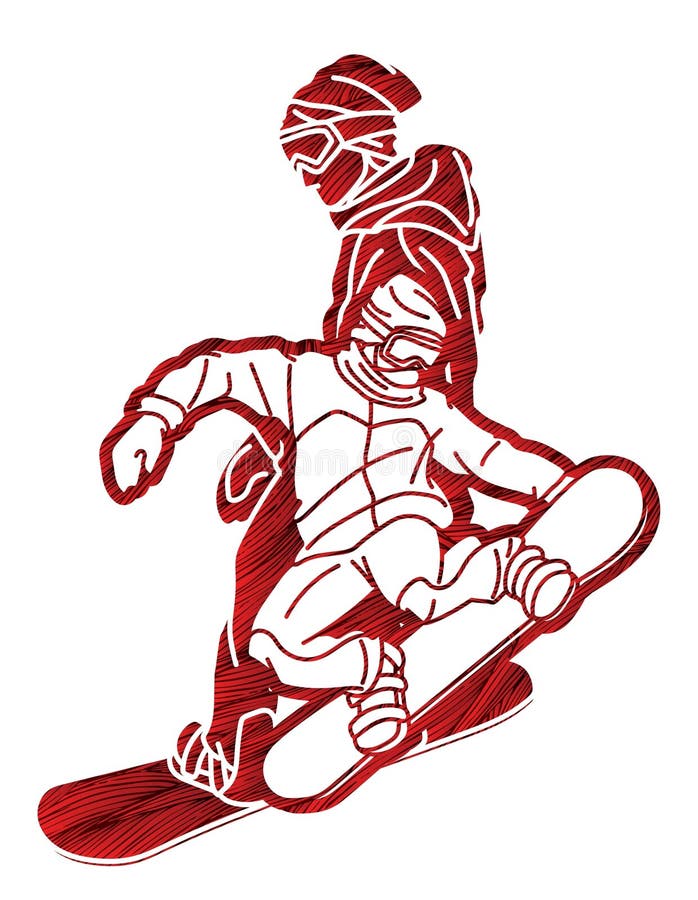 Extreme Sport Snowboard Players Mix Action Graffiti Snowboarder Cartoon ...