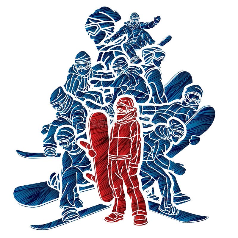 Extreme Sport Snowboard Players Mix Action Graffiti Snowboarder Cartoon ...