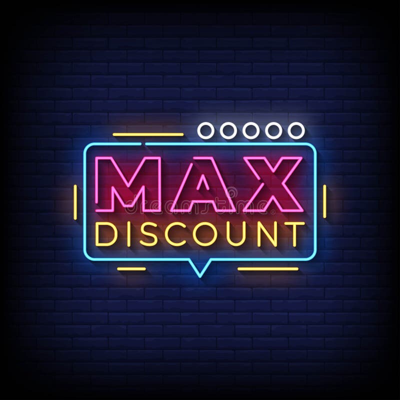 Maximum Discount Neon Sign Vector with Brick Wall Background Stock ...