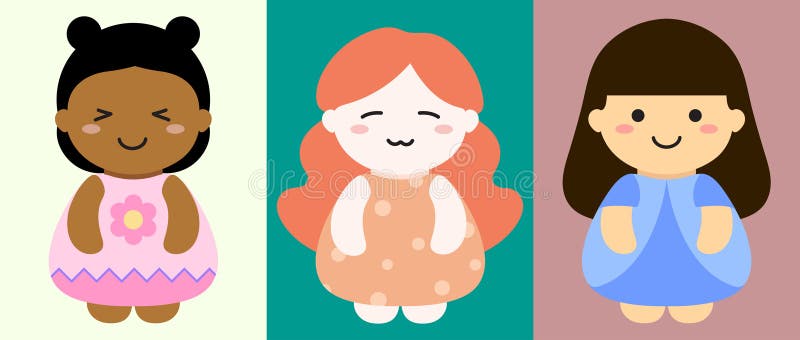Cute Baby Girls in Different Race and Skin Color Cartoon Character ...
