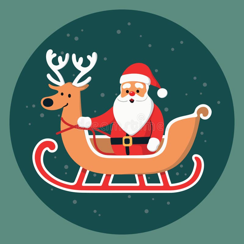 Santa on Sleigh Cart Flat Cartoon Character Illustration Stock Vector ...
