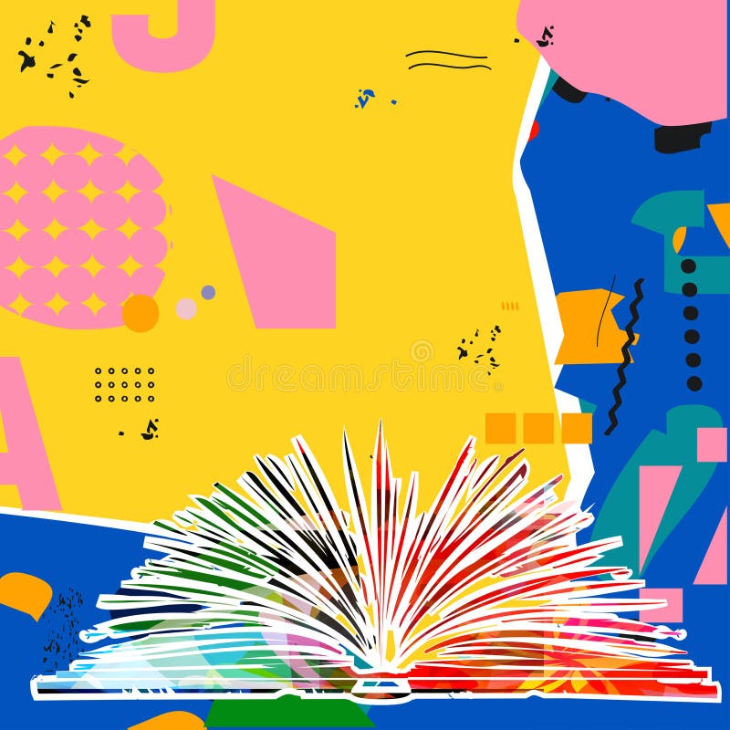 Book To Read or Book Review Concept. Open Book Vector on Colorful ...