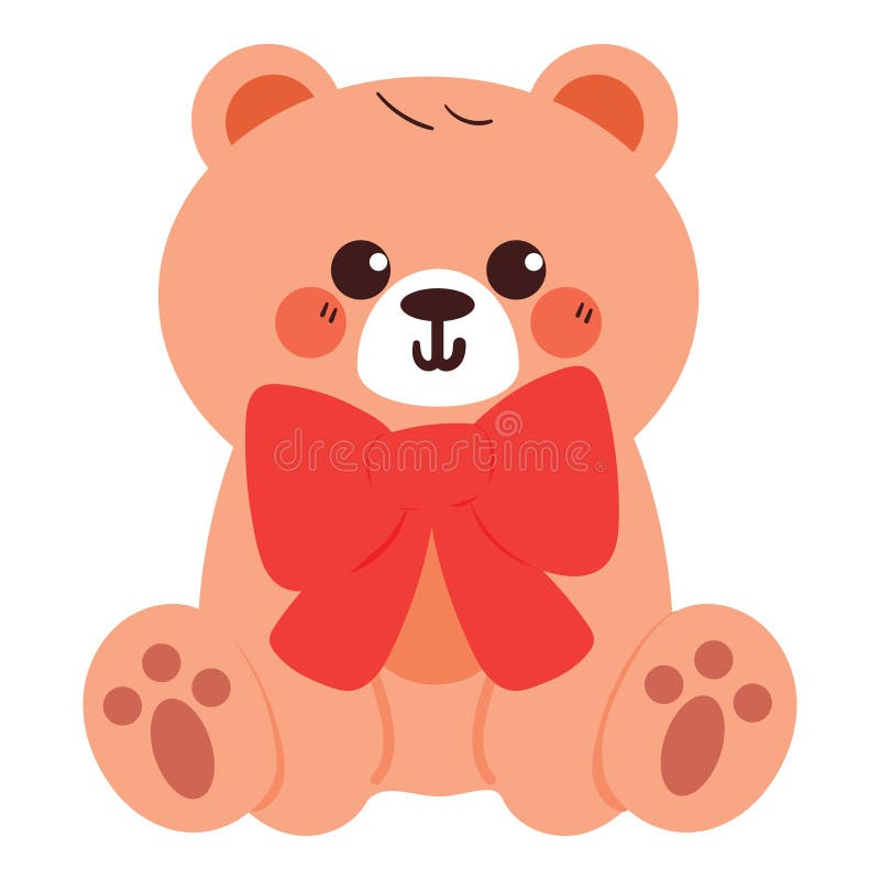 Hand Drawing Cartoon Bear Sticker Wearing Big Red Ribbon Stock Vector ...