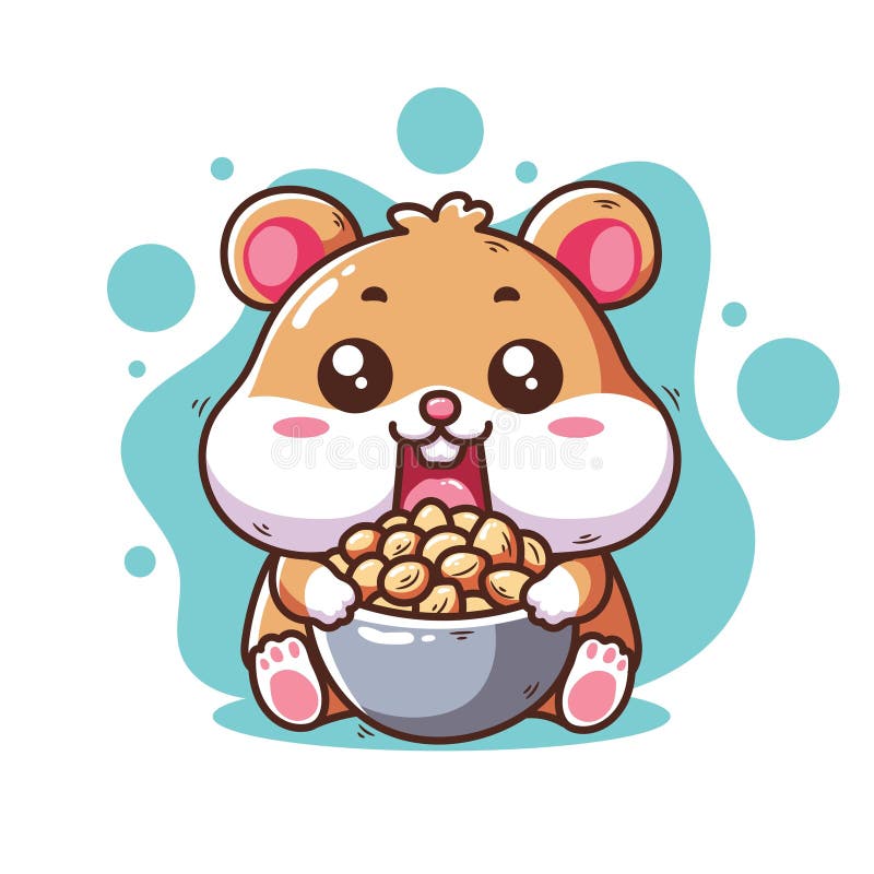 Cute Vector Illustration of Hamster Eating Nuts Stock Vector ...