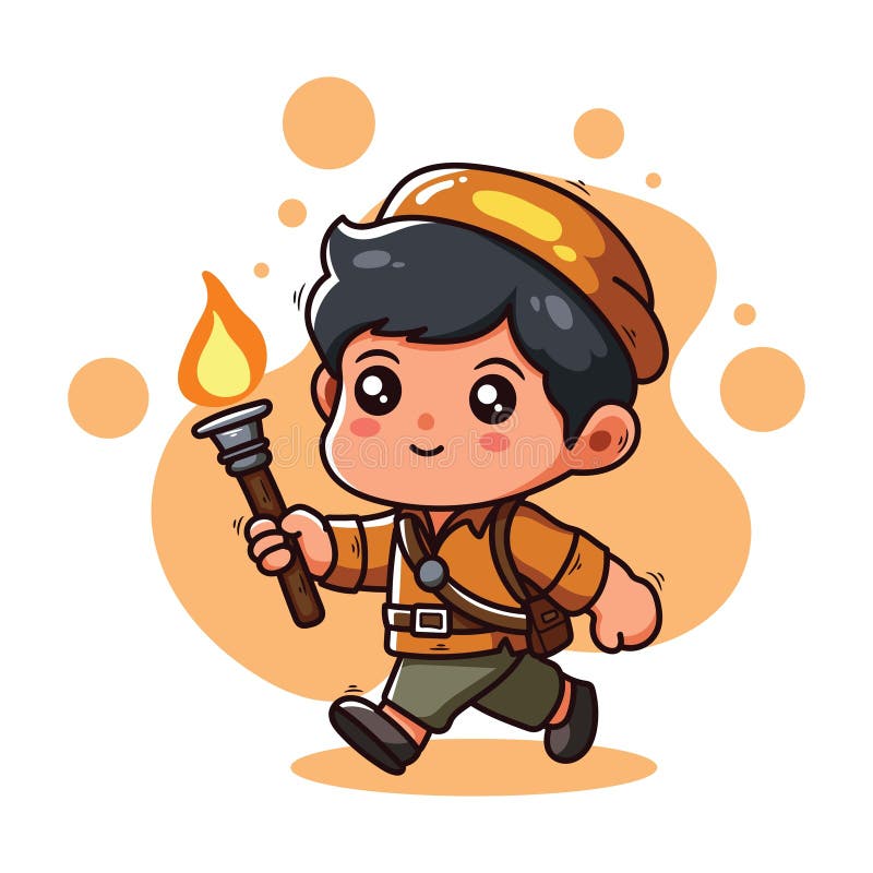 Boy Scout with Torch. Cute Cartoon Character. Vector Illustration Stock ...
