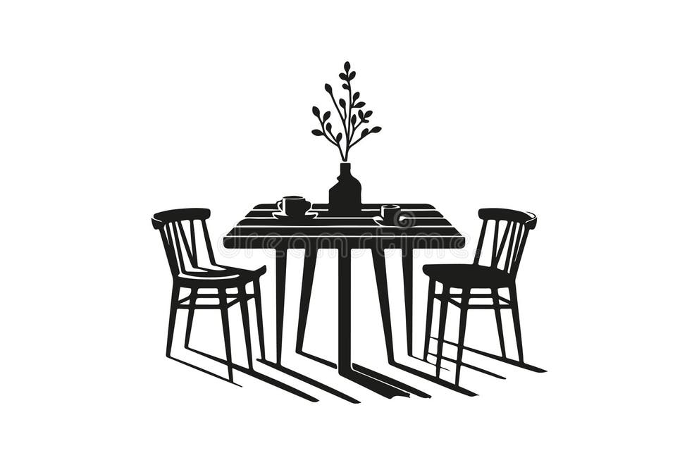 A Table and Chair Silhouette Vector Art Stock Illustration ...