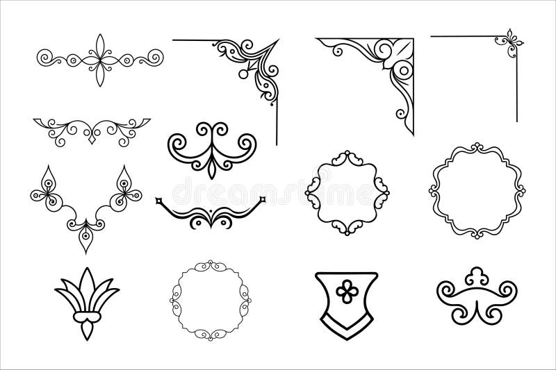 Victorian Floral Oval, Corner, and Round Frames Vector Set. Stock ...