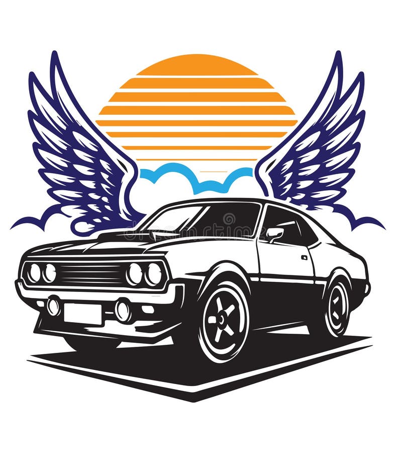 Classic Car with Wings Vector Illustration Stock Vector - Illustration ...
