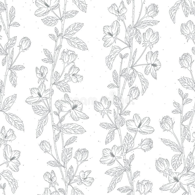 Series of Seamless Flower Pattern Motif in Rustic Floral Hand Drawing ...