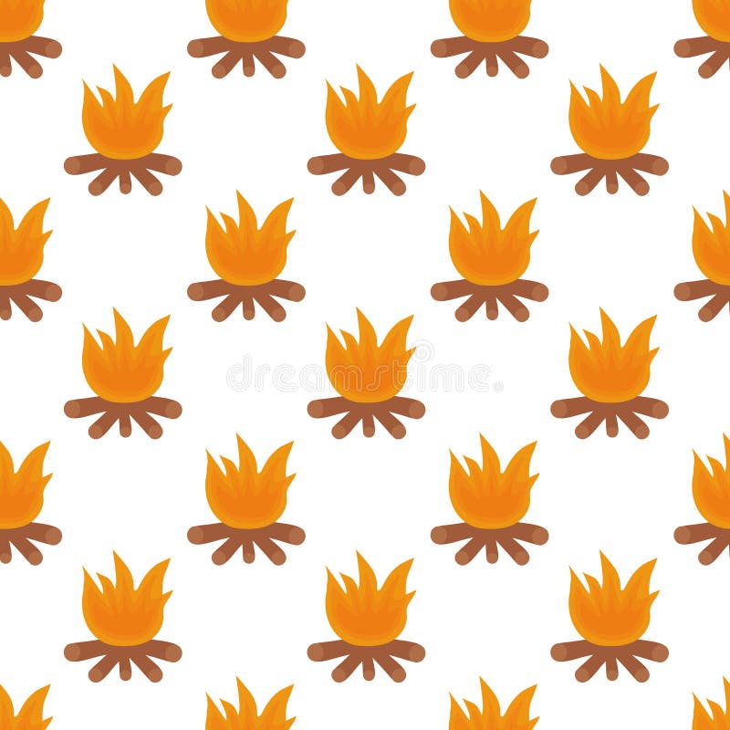 Seamless Pattern with Camping Hot Burning Bonfire. Vector Flat ...