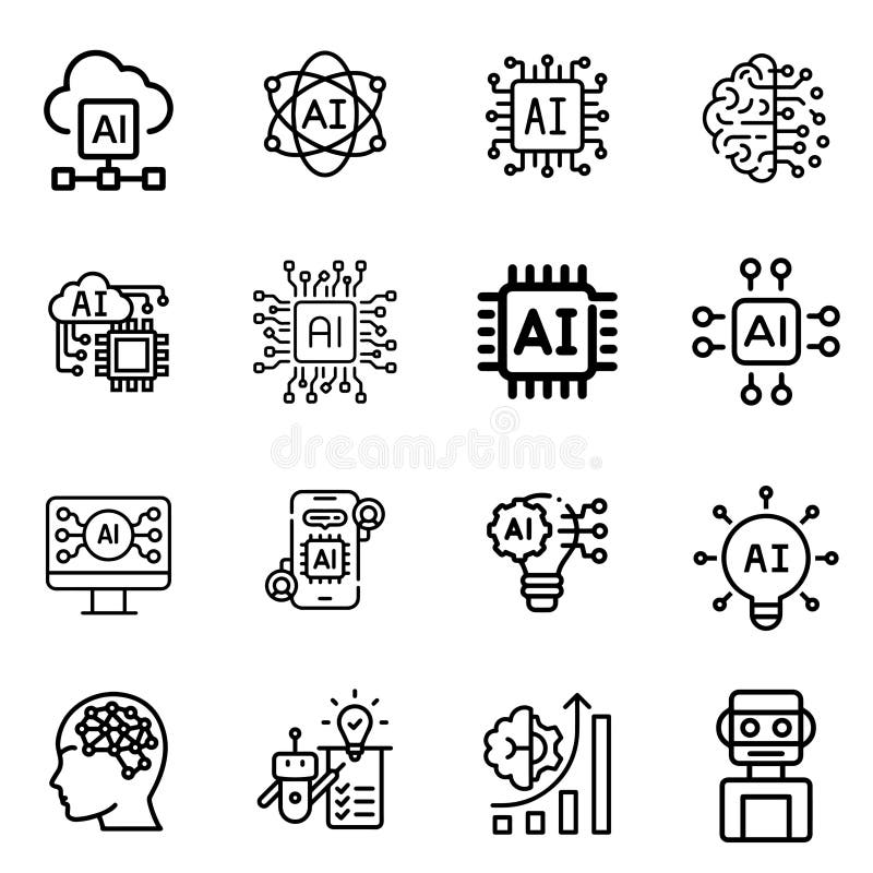 Ai and Technology Icon and Icon Set Stock Vector - Illustration of icon ...