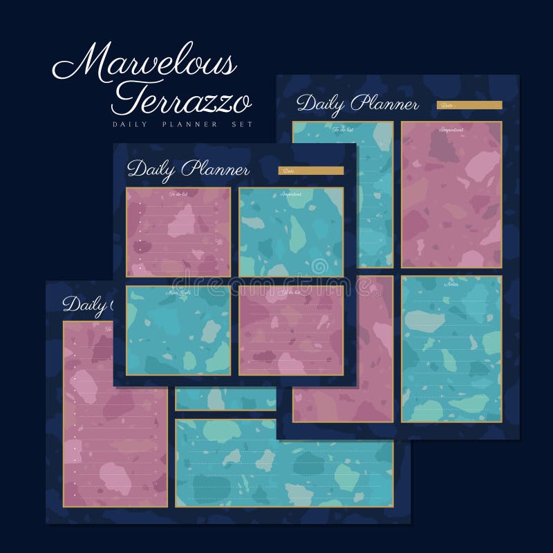 Series of Journals and Planner Paper Page in Beautiful Terrazzo Granite ...