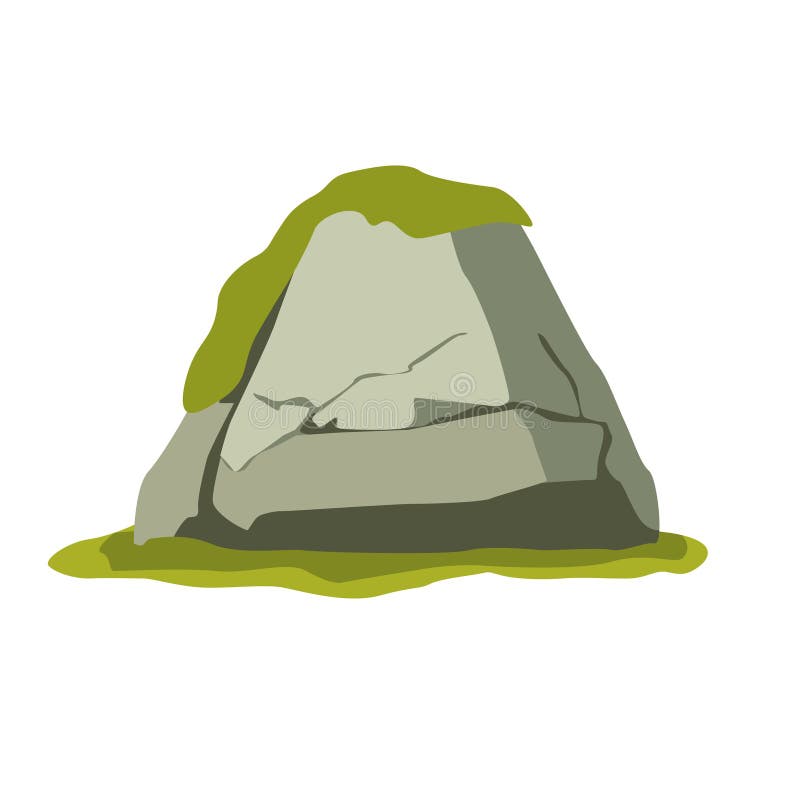 Mossy Stone Rock Cartoon Vector Image, Jungle Rock with Moss Vector ...
