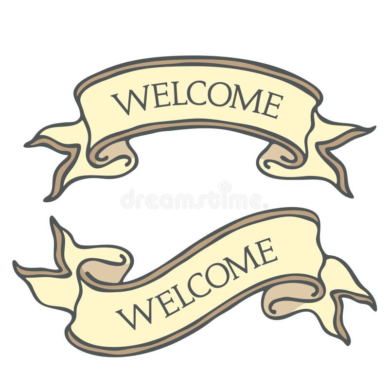 Series of Hand-drawn Ribbon Scroll Banners with Various Message 14 ...