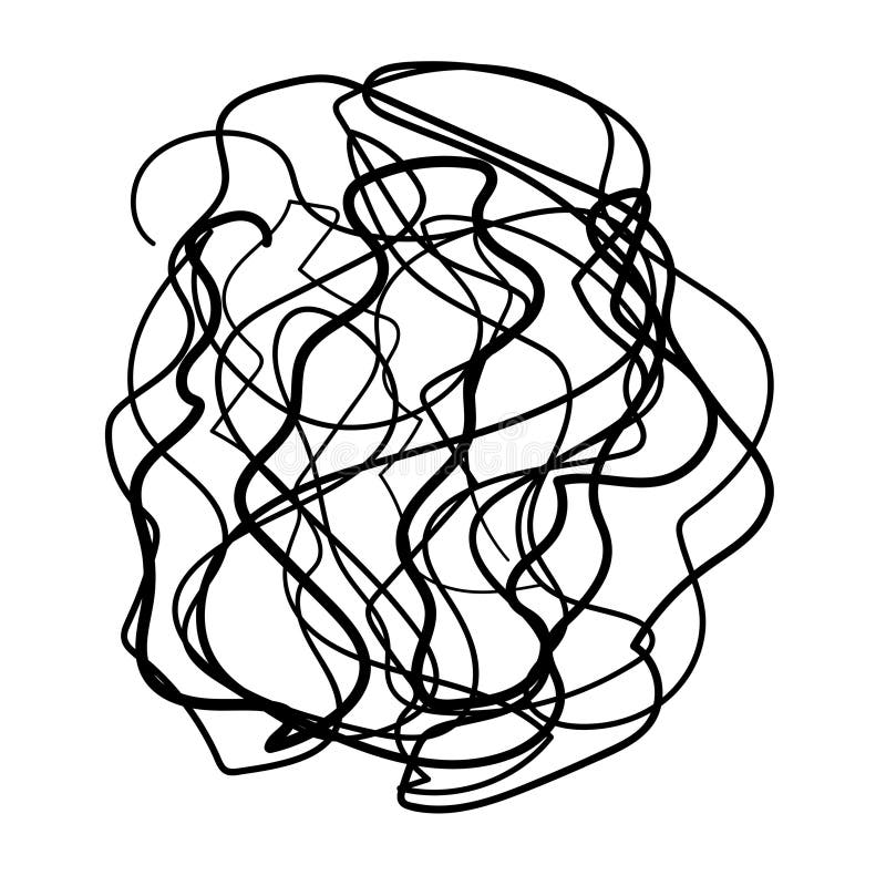 Chaotic Tangled Line Element Isolated on White Background. Hand Drawn ...