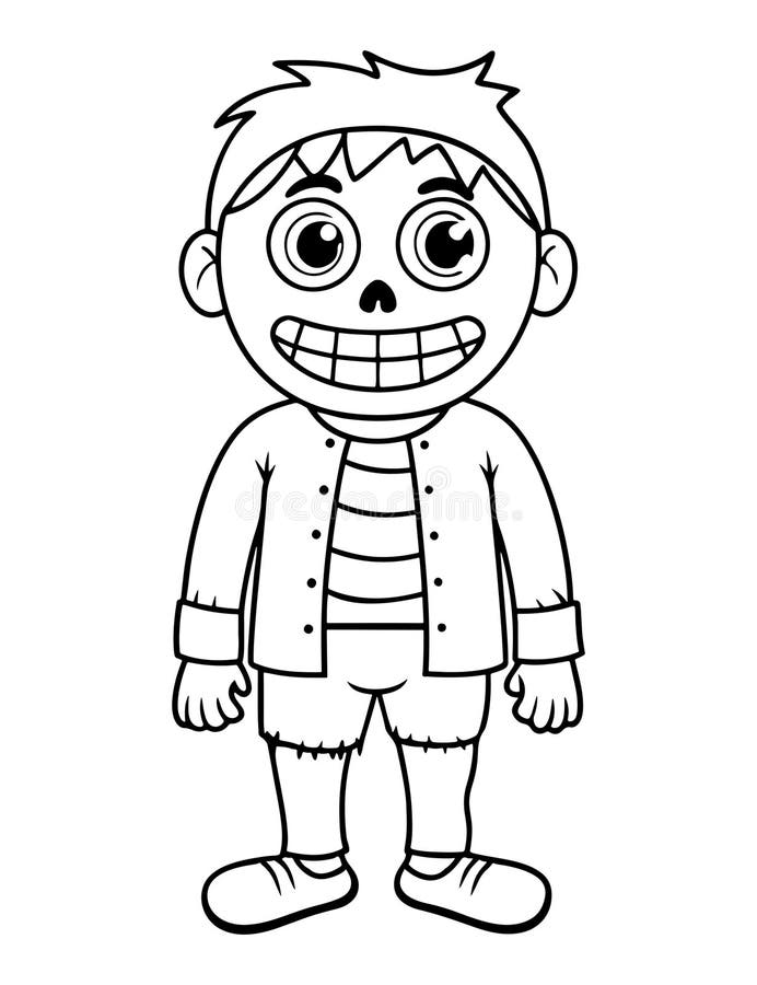 Halloween Zombie Costume, Halloween Coloring Page, Zombie Line Art ...
