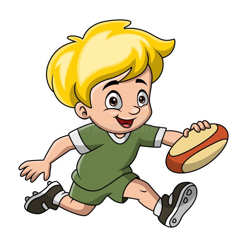 Cute Boy Cartoon Playing Rugby Stock Vector - Illustration of player ...