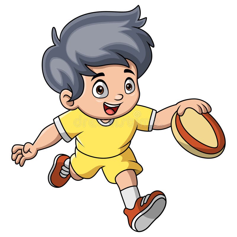 Cute Boy Cartoon Playing Rugby Stock Vector - Illustration of player ...
