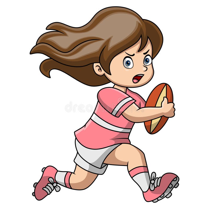 Cute Girl Cartoon Playing Rugby Stock Vector - Illustration of holding ...