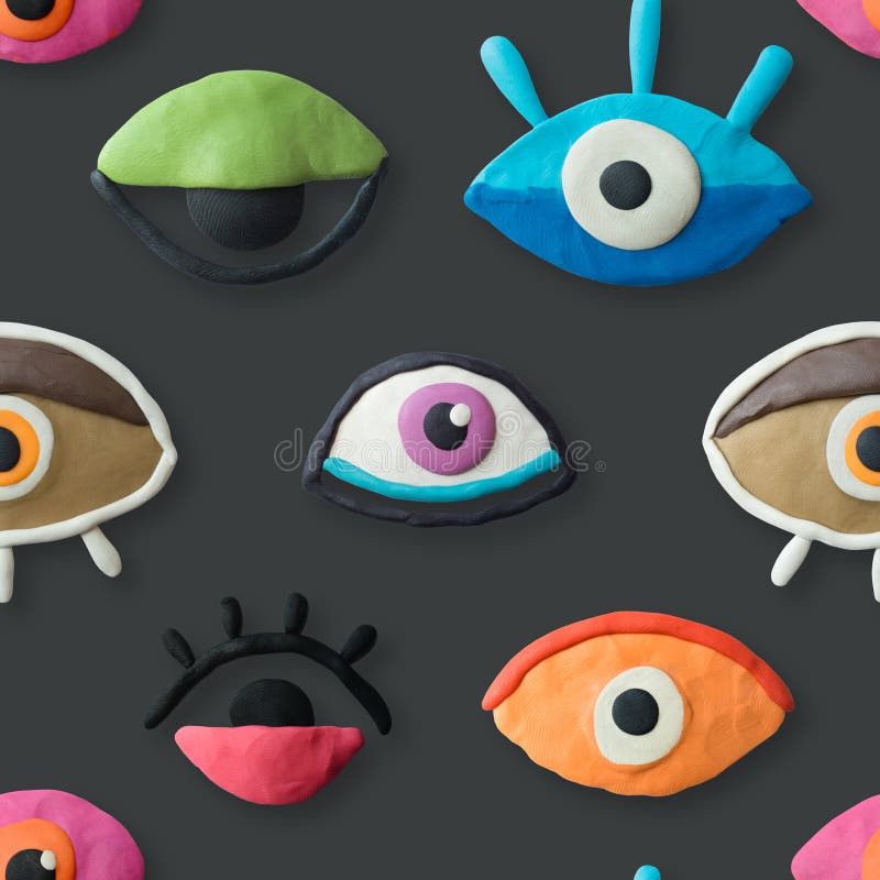 Seamless Multicolored Pattern. Handmade, Sculpting Human Eyes ...