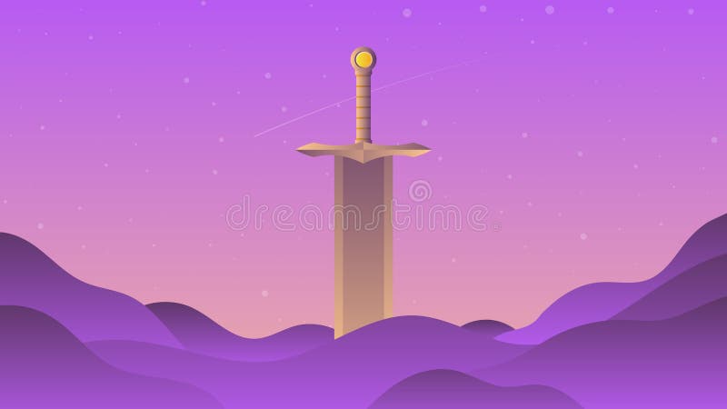 Fantasy World Landscape with a Large Sword Sticking Out Stock Vector ...