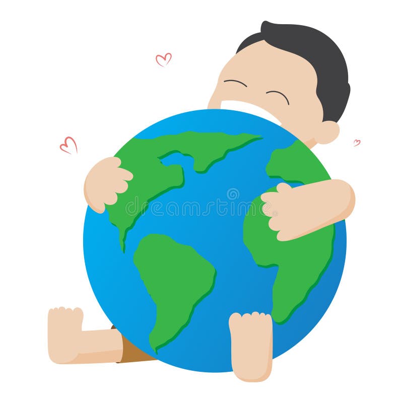 Cute Little Boy Hugging the Earth Stock Illustration - Illustration of ...