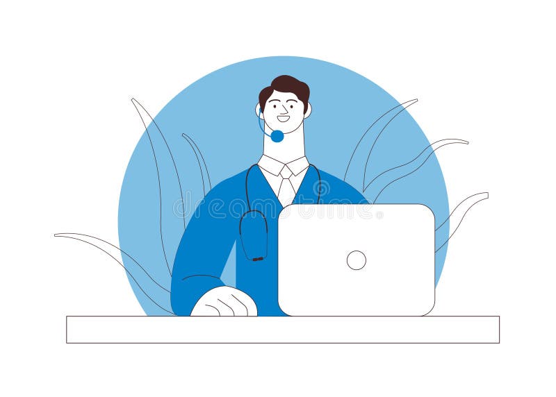 Medical Specialist Wearing Headset with Laptop on Abstract Background ...