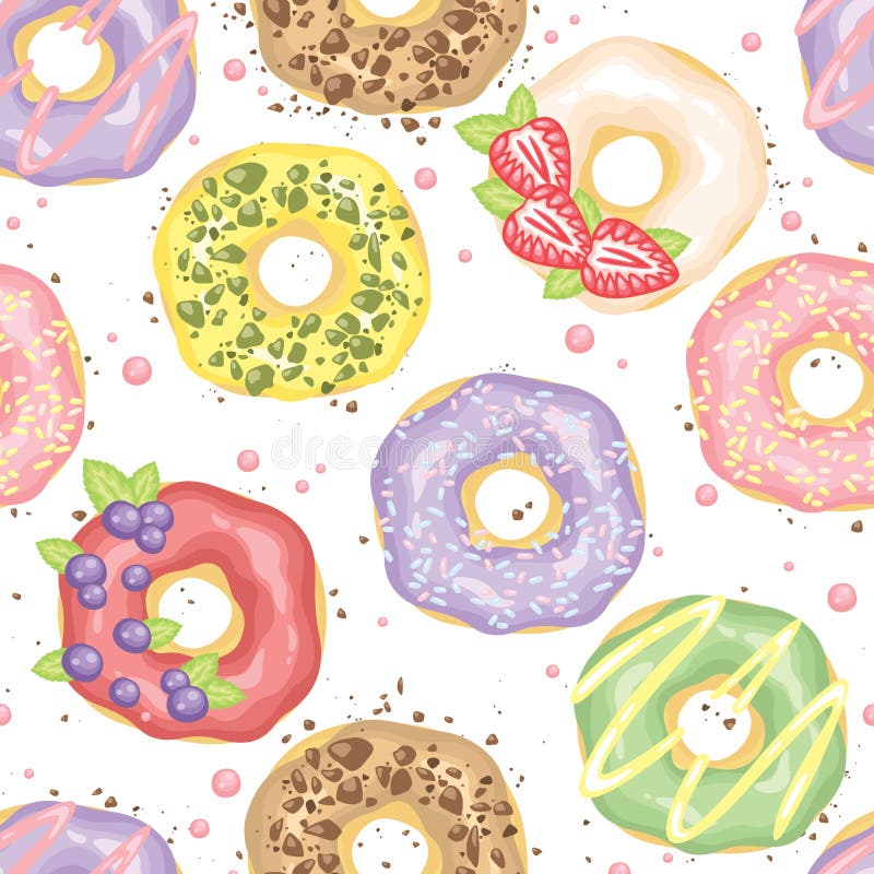 Set of Doughnut Donut Seamless Pattern Pastry Sweet Dessert for Print ...