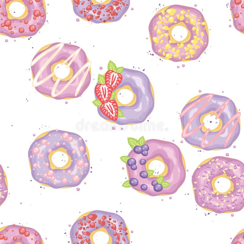 Set of Doughnut Donut Seamless Pattern Pastry Sweet Dessert for Print ...